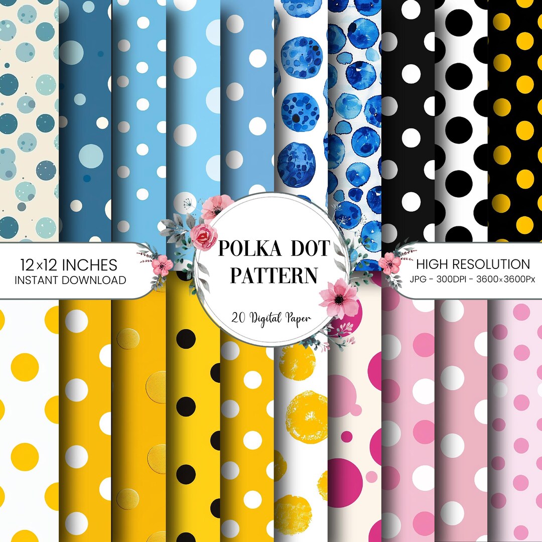 Polka Dot Paper Pack, Scrapbook Prints, Colorful Designs (digital ...