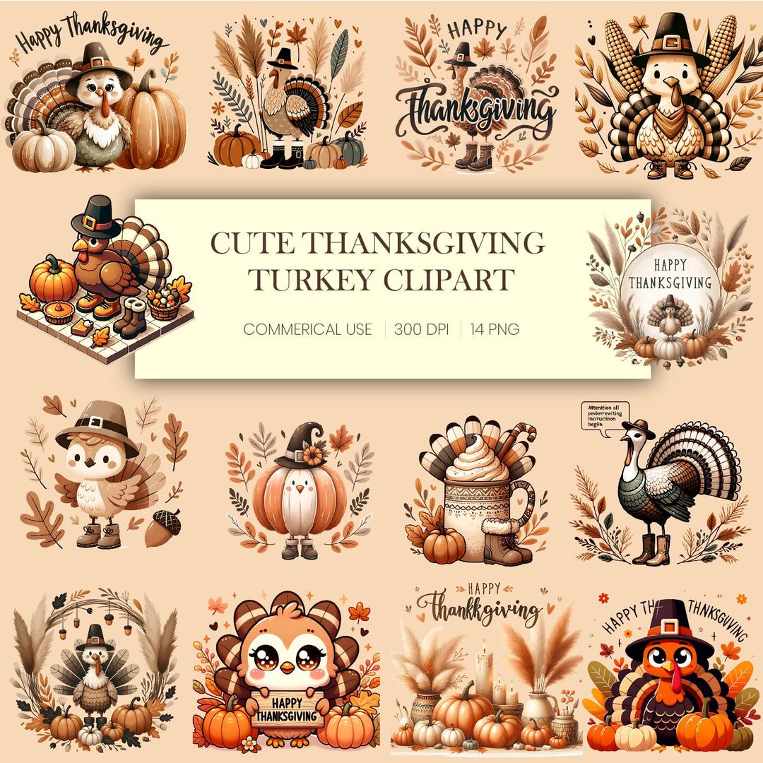 Thanksgiving Turkey Clipart | Fall PNG Bundle (digital Download) - Etsy