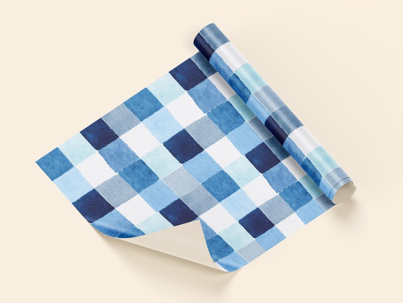 Blue Watercolor Gingham Digital Paper, Plaid Scrapbook Backgrounds ...
