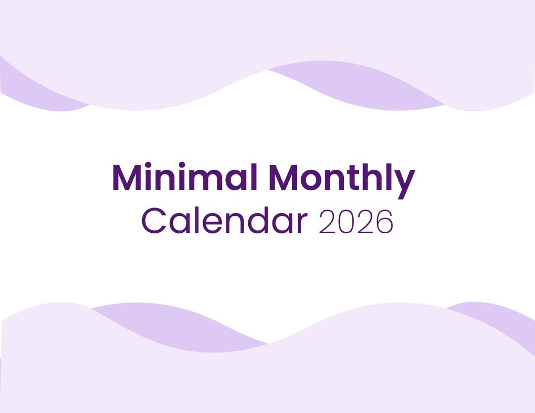 Minimal Monthly Calendar 2026 Printable | Lavender Purple Wall Calendar ...