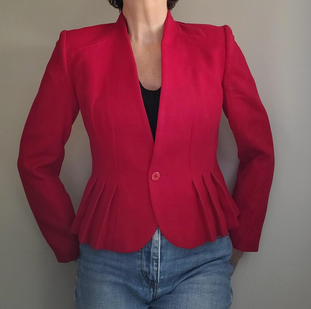 Vintage KLASS 80's Cropped Jacket Cranberry Red Pleated Flared Front ...