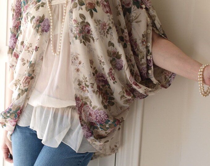 Upcyled Vintage Fabric Shrug Romantic Bohemian Floral Batwing - Etsy