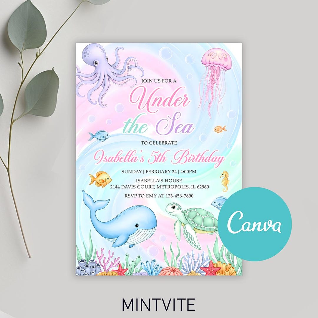 Editable Under the Sea Editable Template, Ocean Theme Birthday Invite ...