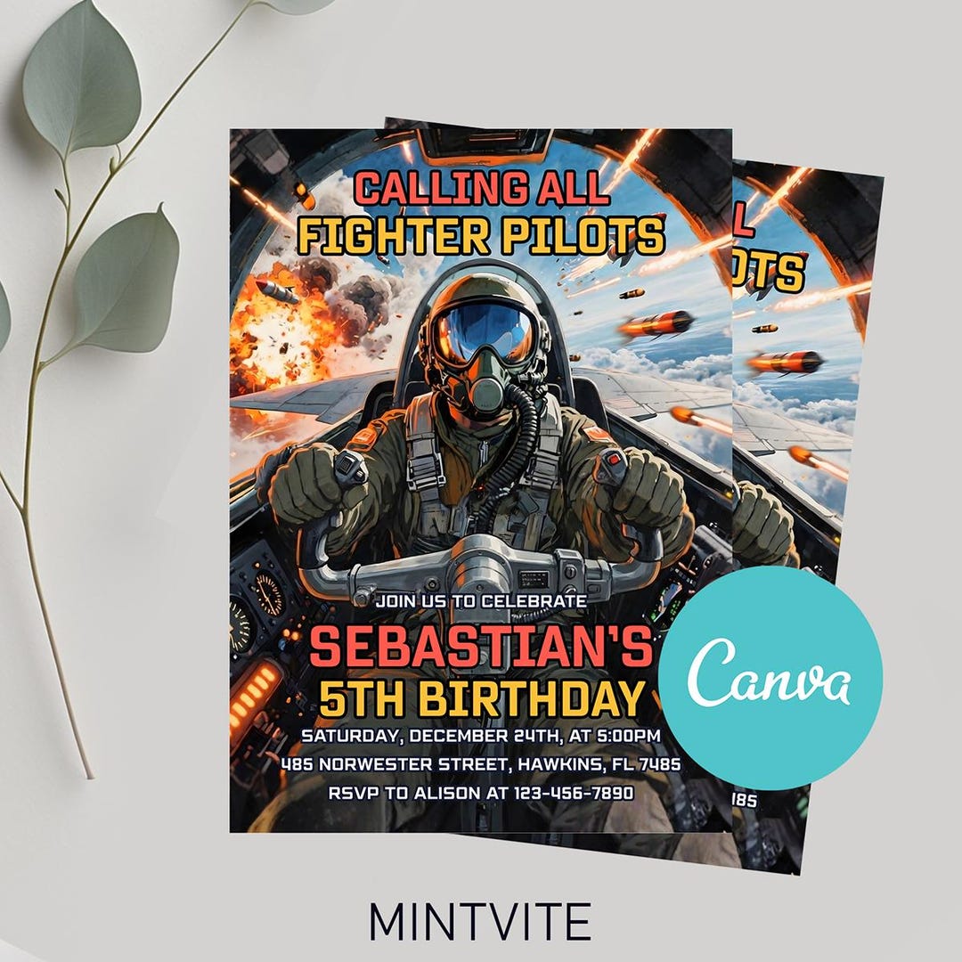 Jet Pilot Birthday Party Invitation, Air Force Theme Kids Invite ...