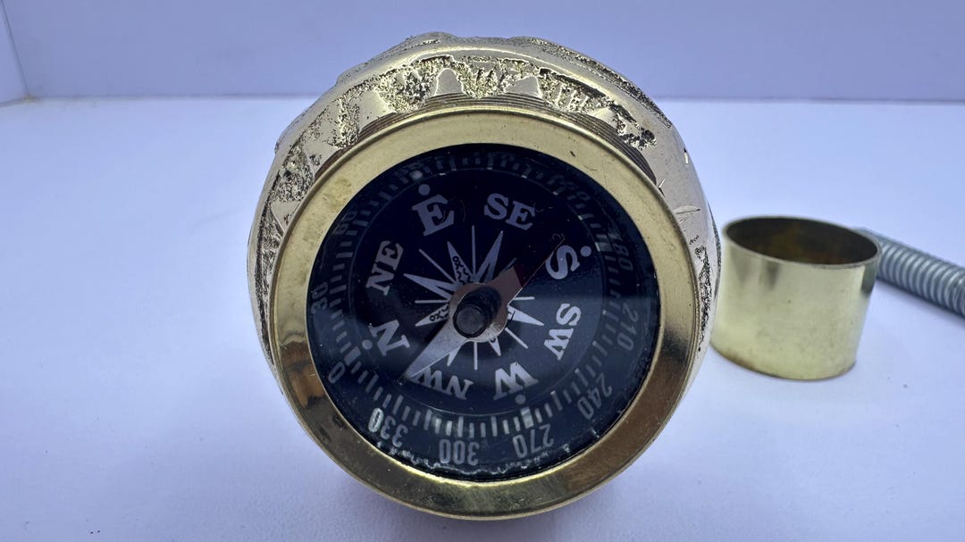 Vintage Brass Walking Stick Handle With Nautical Compass | Decorative ...