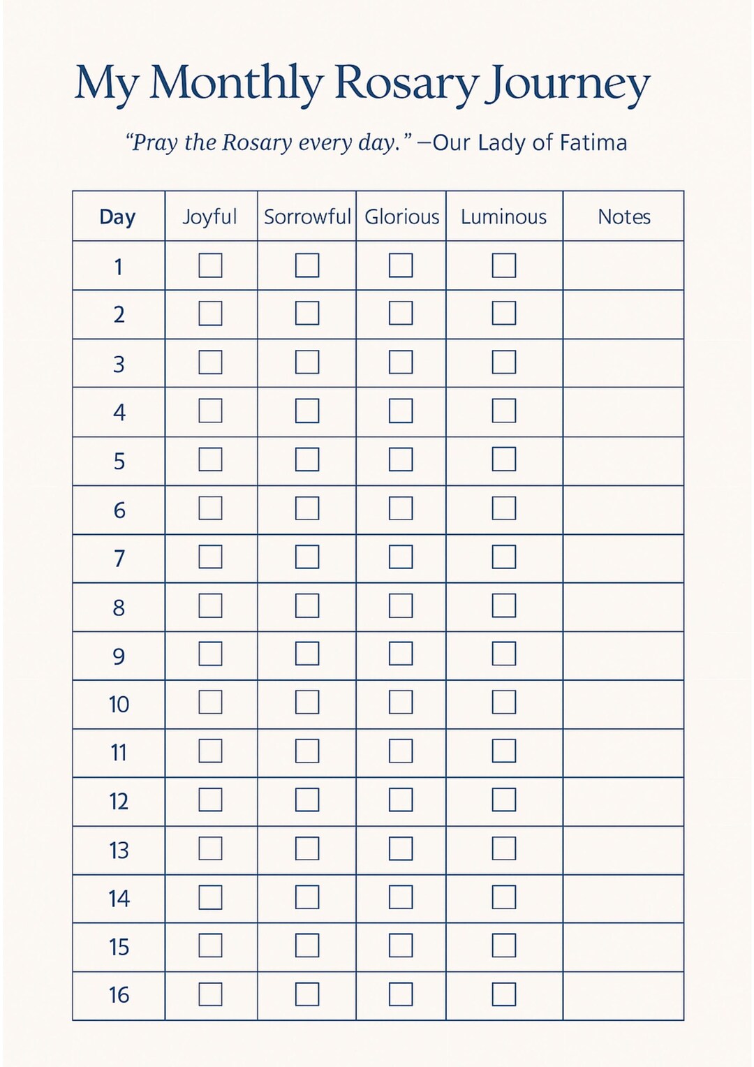 Printable Rosary Prayer Tracker | Catholic Devotional Sheet | Joyful ...