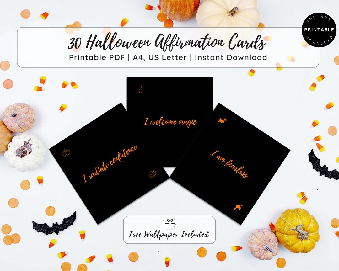 30 Halloween Affirmation Cards Printable – Self Love Digital Cards With ...