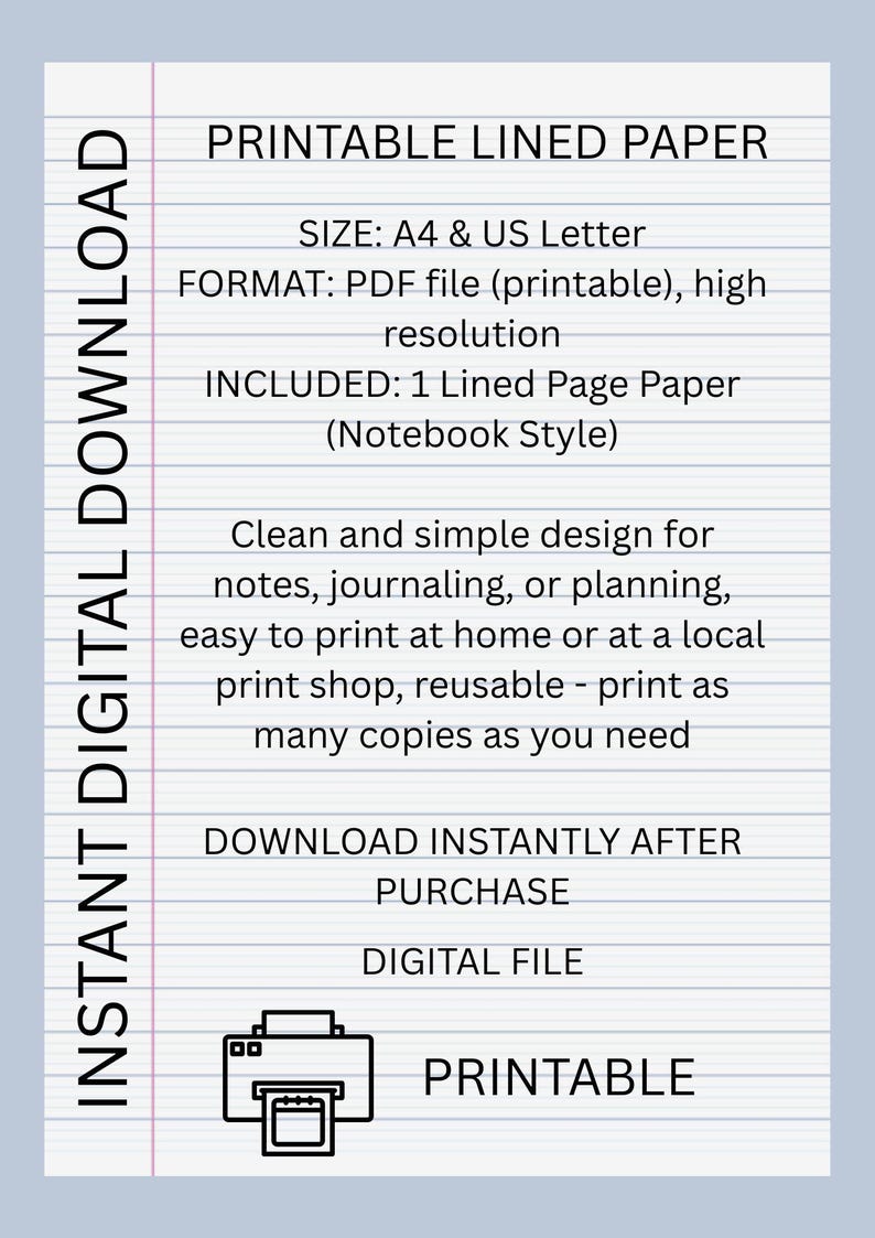 Printable Lined Paper – A4 & US Letter Sizes (PDF) - Etsy