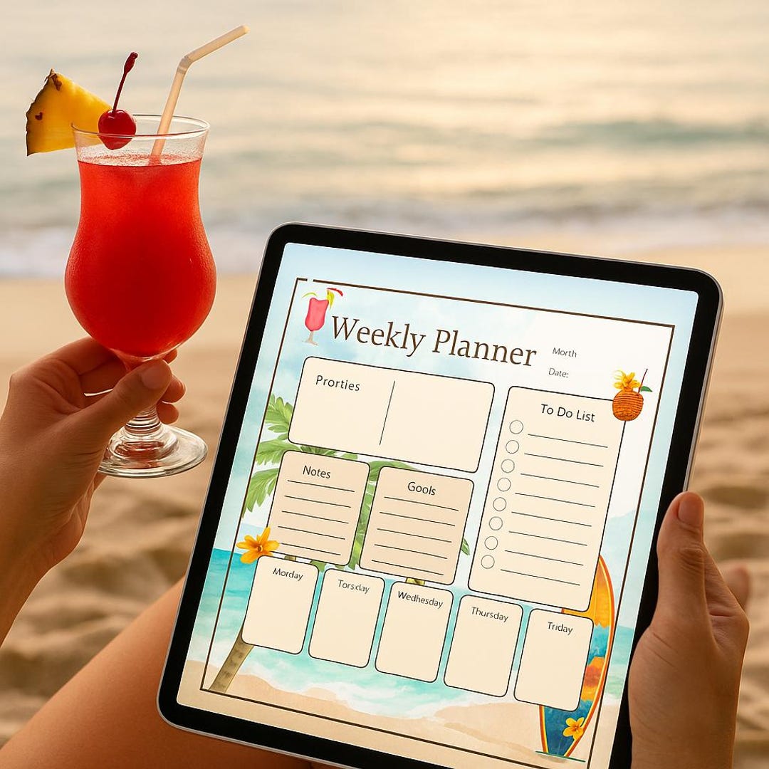Weekly Planner Printable | Tropical Beach Theme | Editable Canva ...