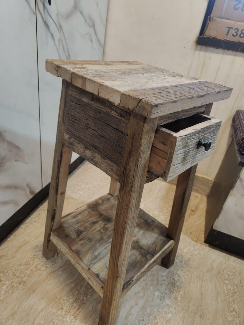 Rustic Wooden Bedside Table With Drawer | Handmade Nightstand for ...