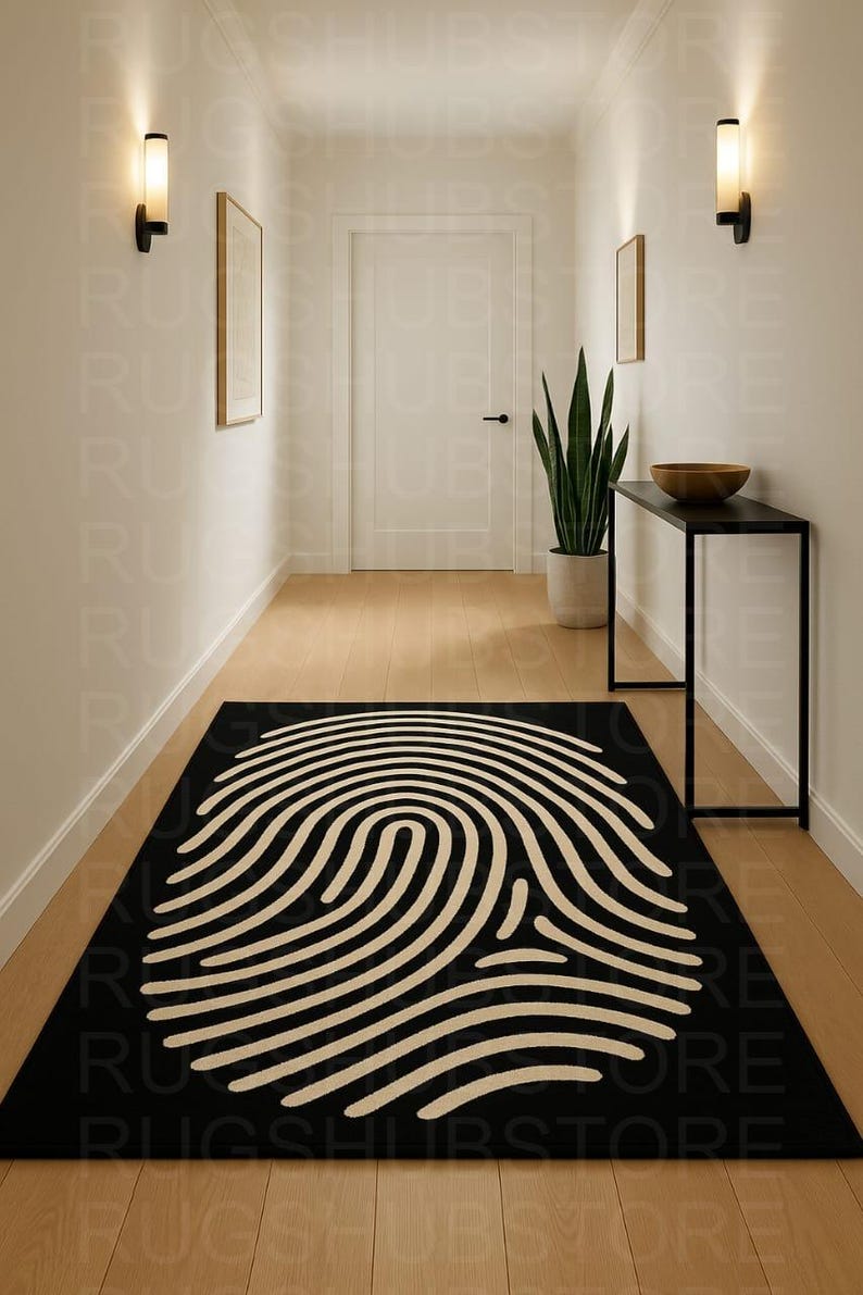 Black and Beige Fingerprint Rug: Modern Abstract Art Decor - Etsy