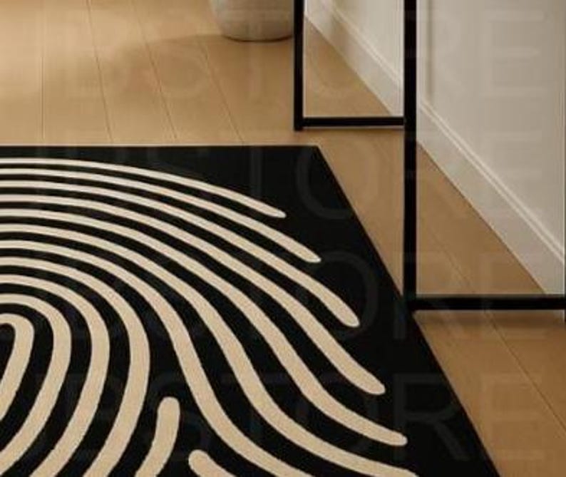 Black and Beige Fingerprint Rug: Modern Abstract Art Decor - Etsy