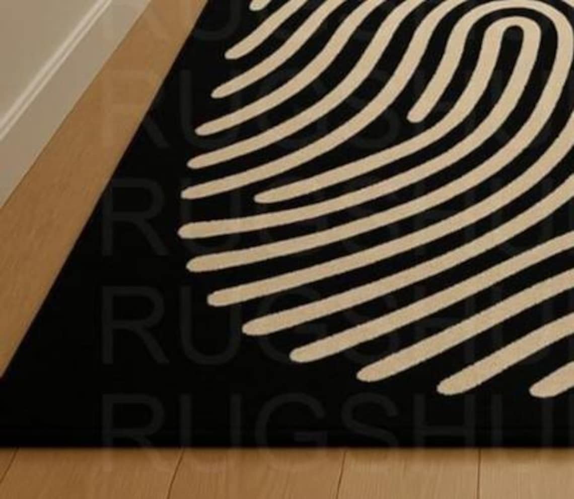Black and Beige Fingerprint Rug: Modern Abstract Art Decor - Etsy