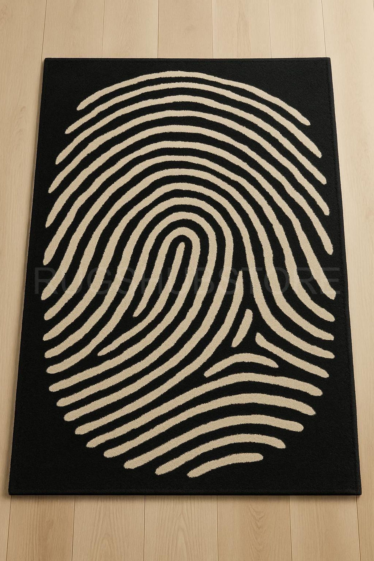 Black and Beige Fingerprint Rug: Modern Abstract Art Decor - Etsy