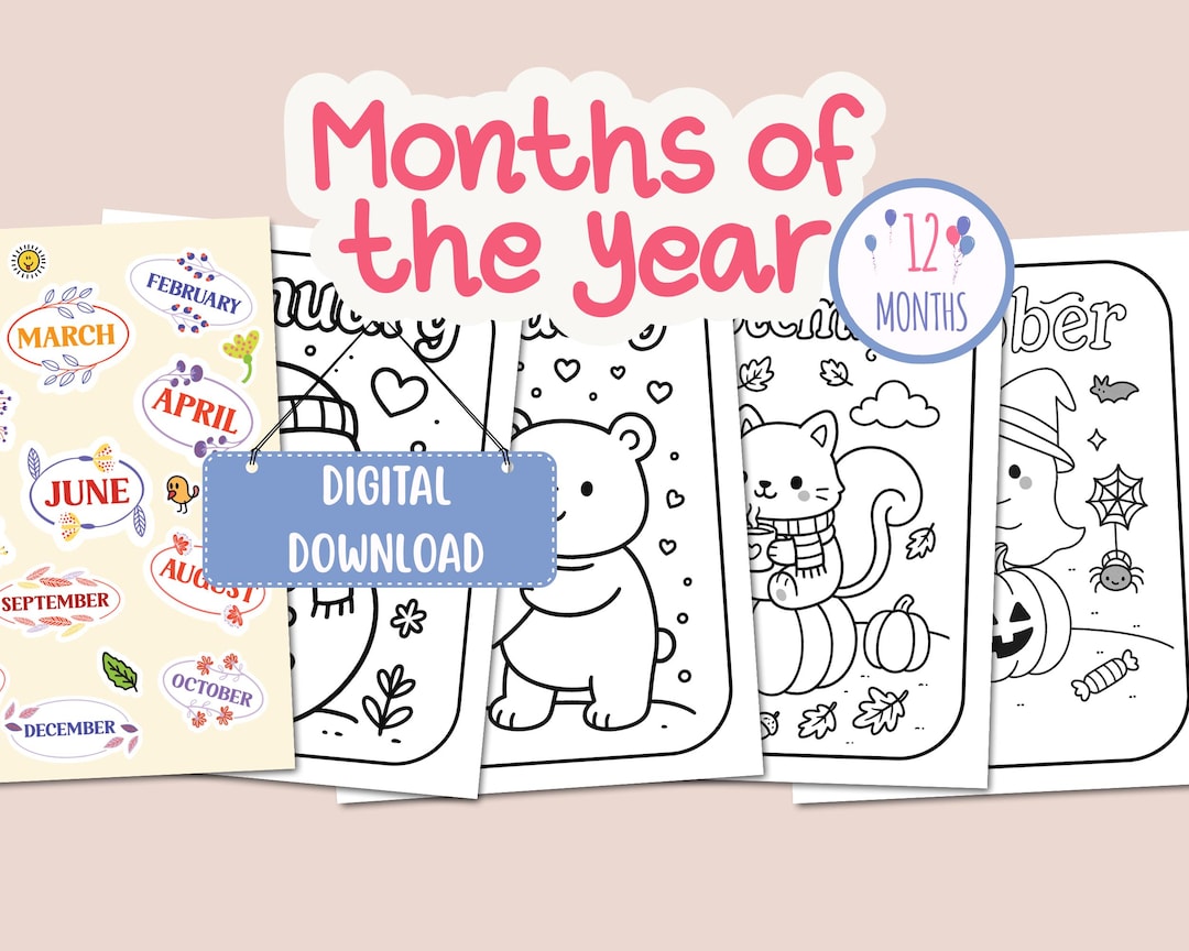 12 Months Coloring Pages | Kawaii Seasonal Activity Book (digital ...