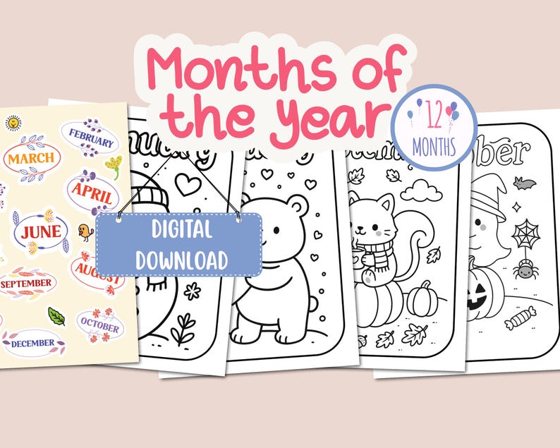 12 Months Coloring Pages | Kawaii Seasonal Activity Book (digital ...