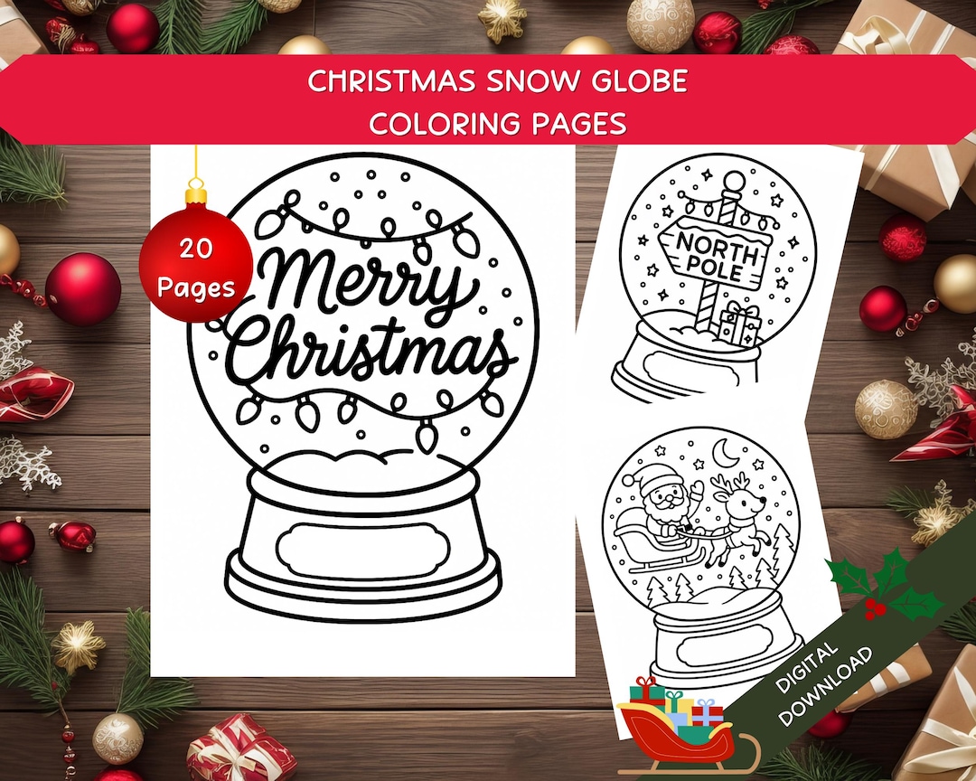 Christmas 20 Kawaii Snow Globe Coloring Pages, Winter Holiday Printable ...