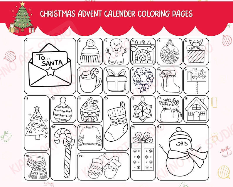 Christmas Advent Calendar Coloring Pages + Dear Santa Letter Printable ...