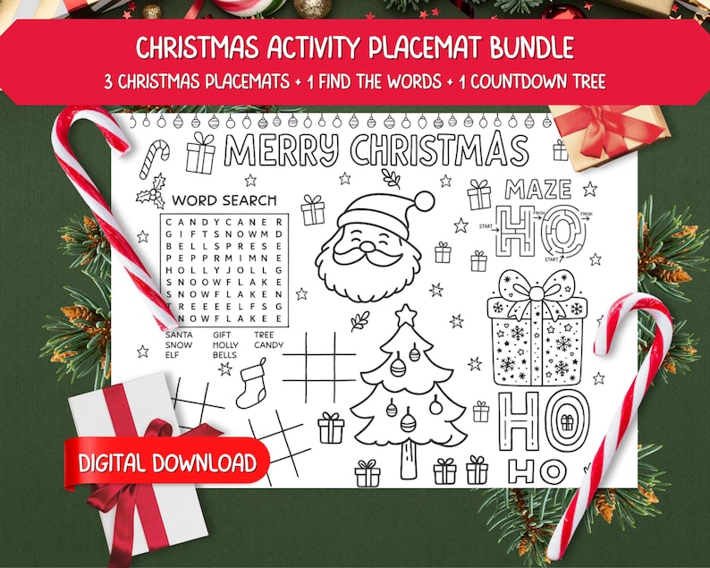Christmas Activity Placemat Bundle – Printable 3 Christmas Placemats ...