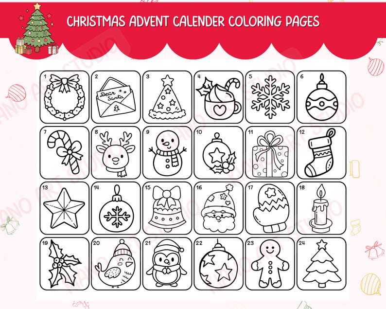 Christmas Advent Calendar Coloring Pages + Dear Santa Letter Printable ...