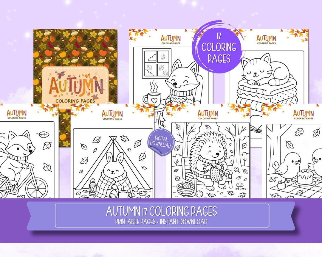 Autumn Animals Coloring Pages | Fall Activity Sheets (PDF) - Etsy