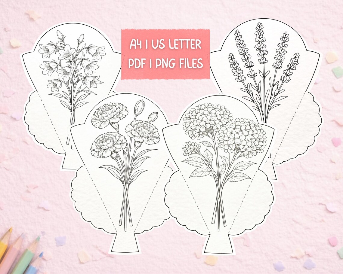 DIY Mother's Day Flower Craft Printable | Colorful Bouquet Template for ...
