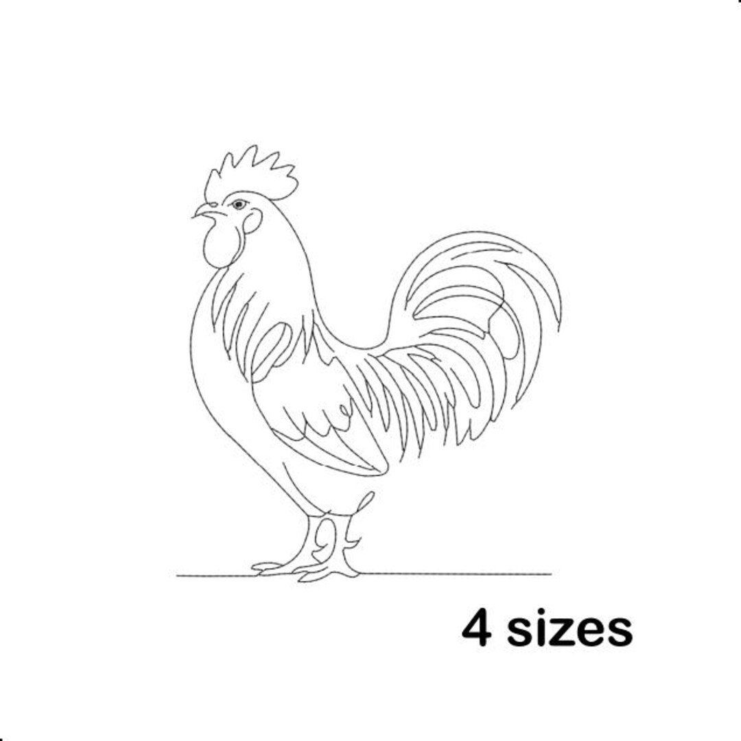 Rooster Embroidery Design, One Line Farm Minimalist Outline, Instant ...