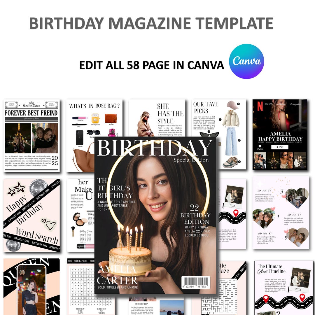 Editable Birthday Magazine Template | Canva Keepsake Gift (PDF) - Etsy
