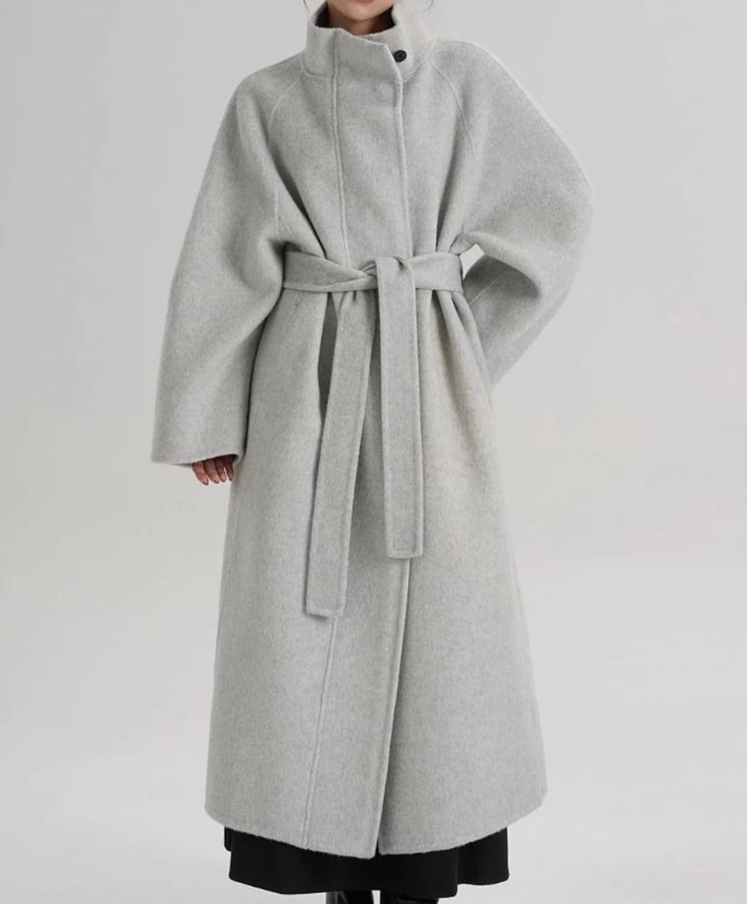 Grey Wool Maxi Coat - Belted Winter Overcoat, Elegant Long Jacket - Etsy