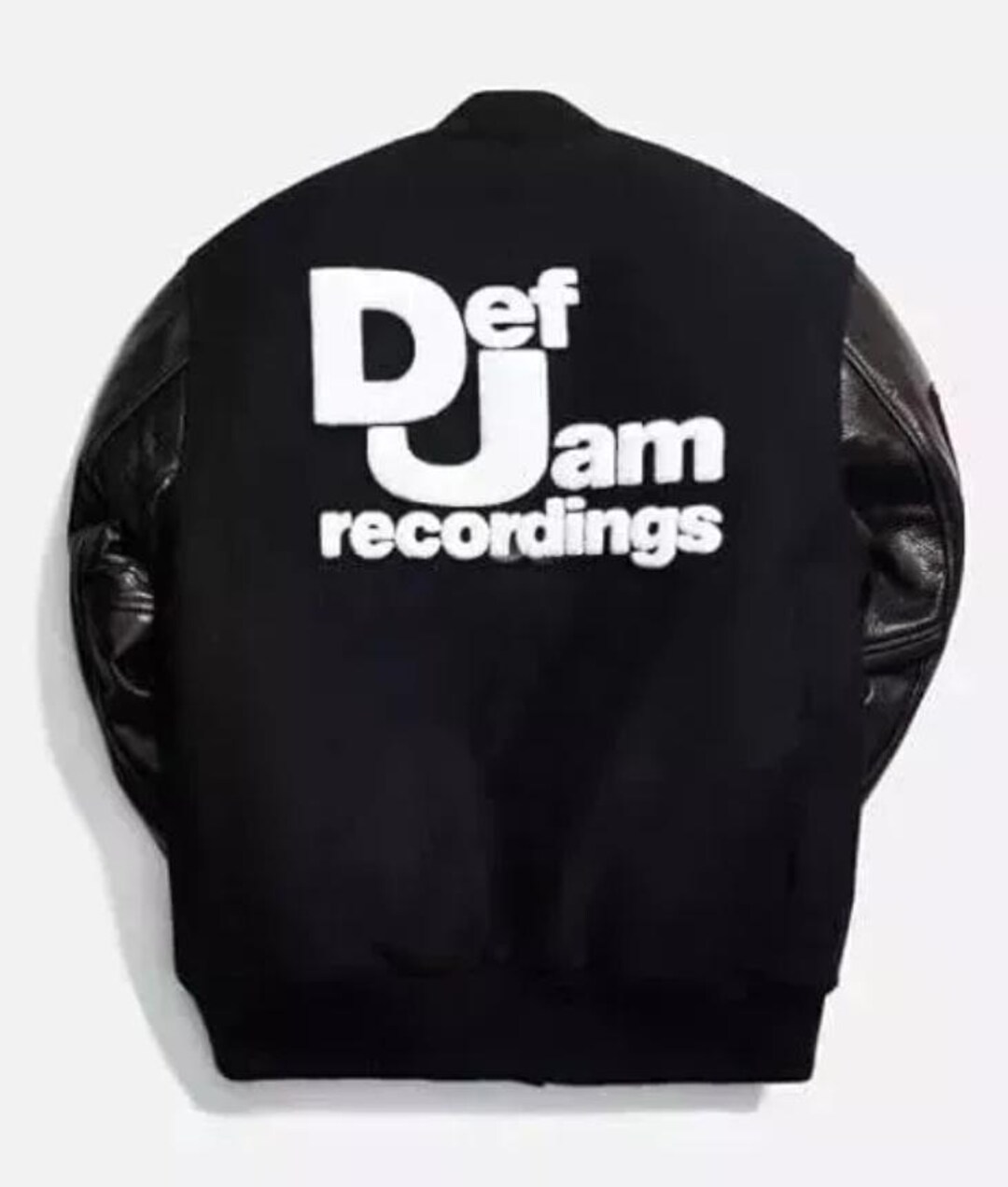 Def Jam Varsity Jacket: Black Wool Bomber With Leather Sleeves - Etsy