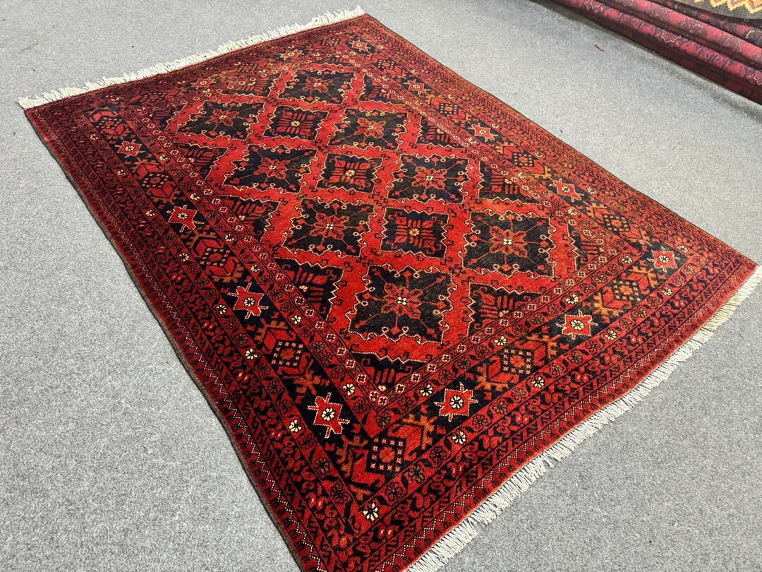 Vintage Turkmen Bukhara Rug, 4'10x6'6 Red Wool Afghan Rug - Etsy