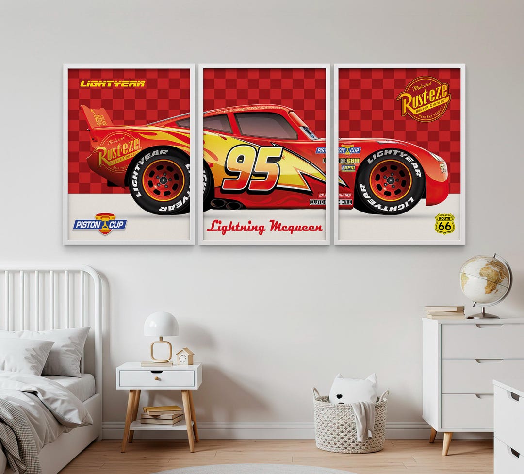 Cars Movie Mcqueen Poster Set of 3, Piston Cup, Mcqueen Poster ...
