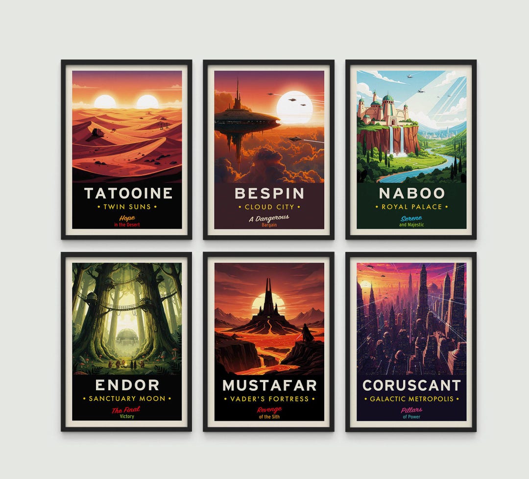 Star Wars Planet Poster Set of 6, Star Wars Galaxy Posters, Retro ...