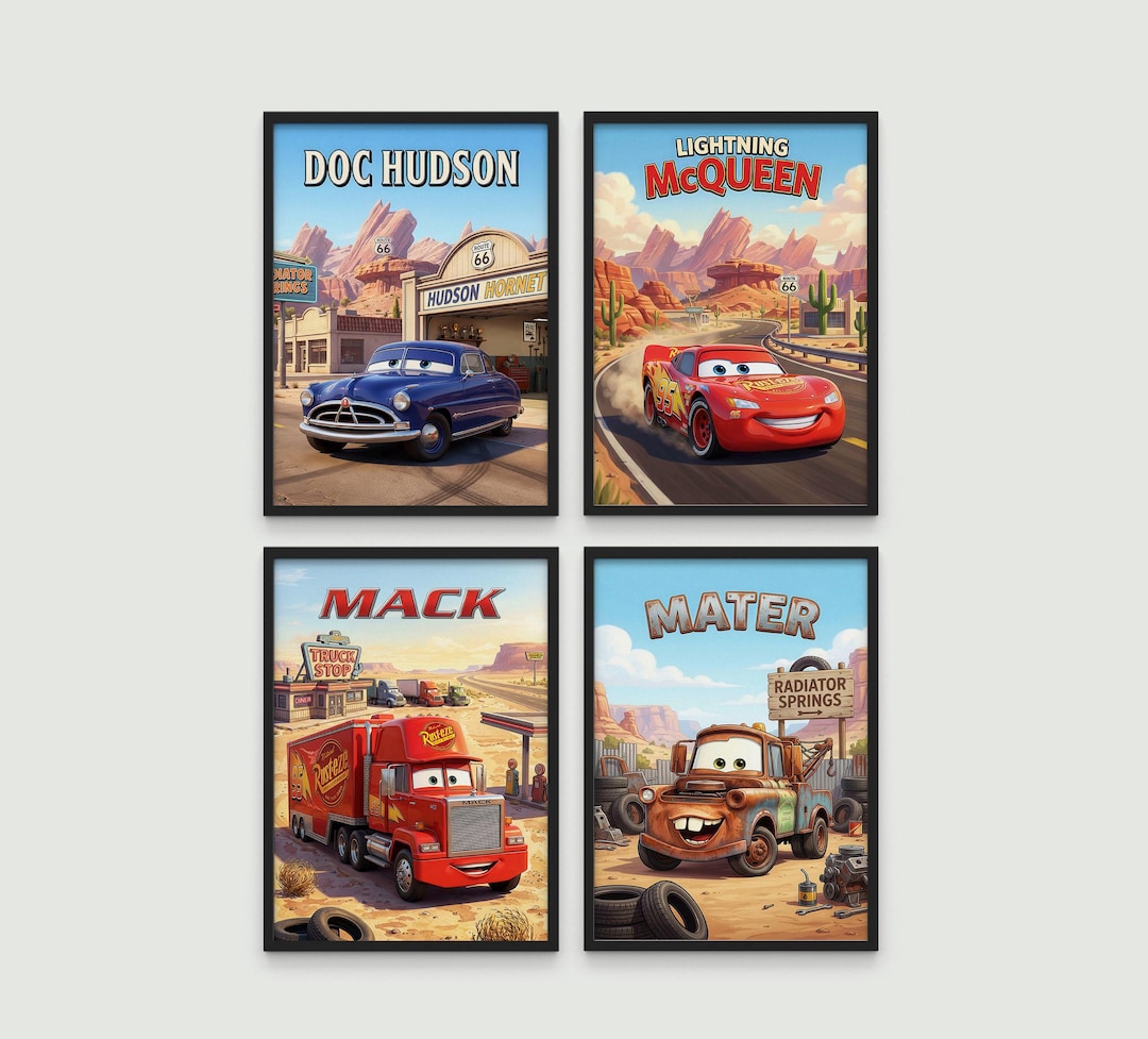 Cars Movie Poster Set of 4, Lightning Mcqueen Poster, Radiator Springs ...