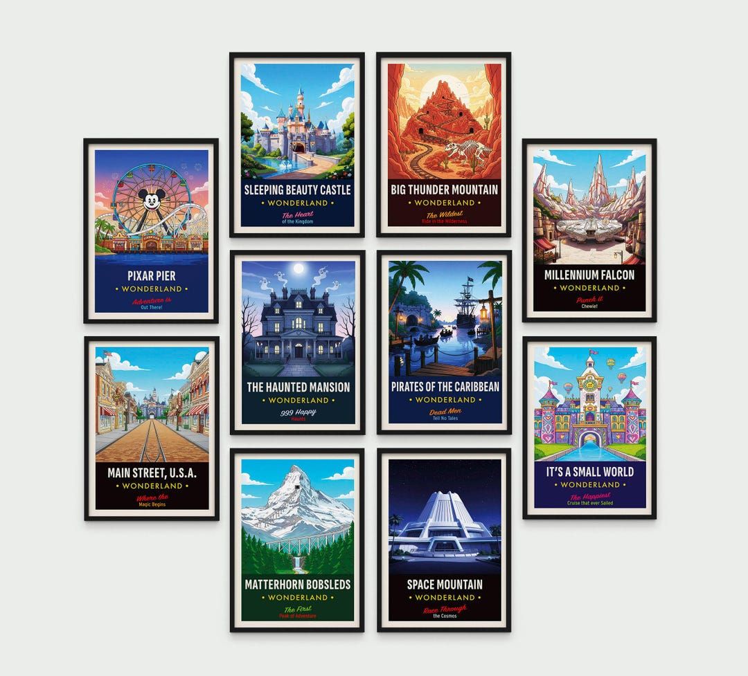 Disney Park Poster Set of 10, Magic Kingdom Wall Art Set, Retro Travel ...