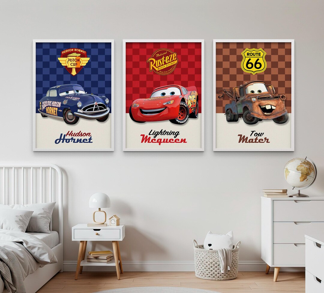Cars Movie Poster Set of 3, Mcqueen Poster, Lightning Mcqueen, Rust Eze ...