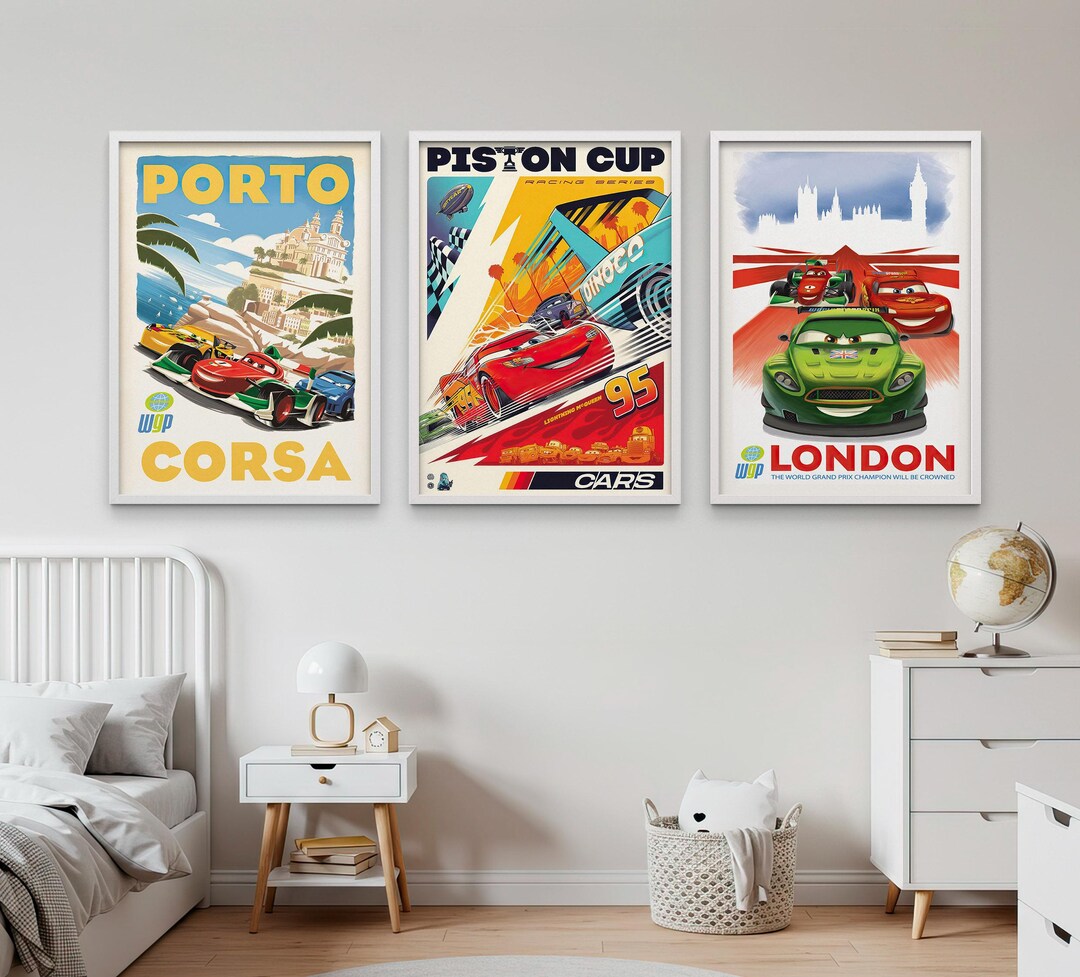 Cars Movie Poster Set of 3, Piston Cup, Mcqueen Poster, Lightning ...