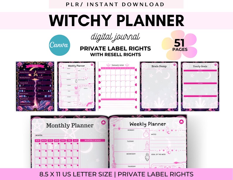 2026 Witch Planner, 51-page Hyperlinked Digital Grimoire, Moon Calendar ...