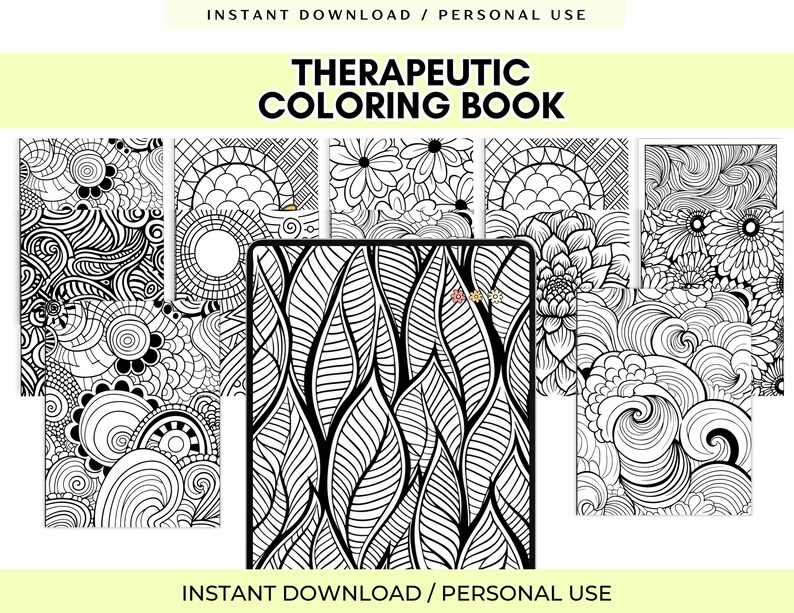 Therapeutic Pattern Coloring Book Bundle, Printable, Comforting Pattern ...