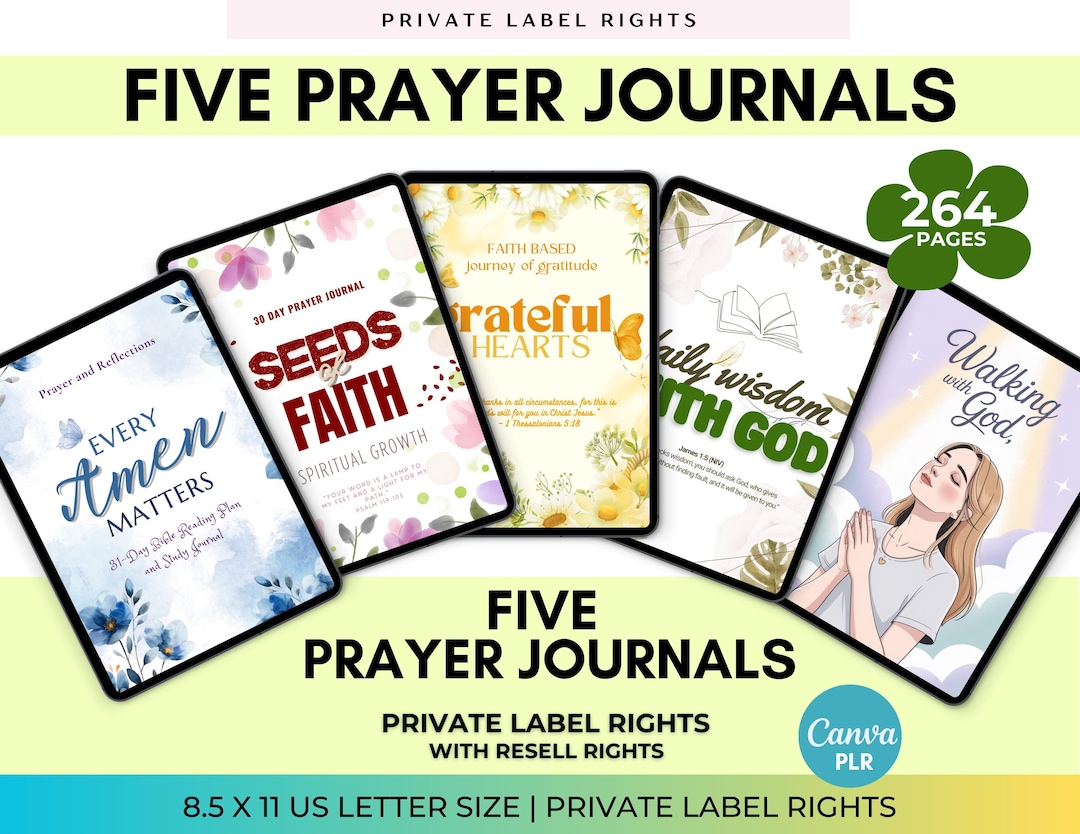 PLR Prayer Journal Bundle 5 Printable Editable Canva Christian Bible ...