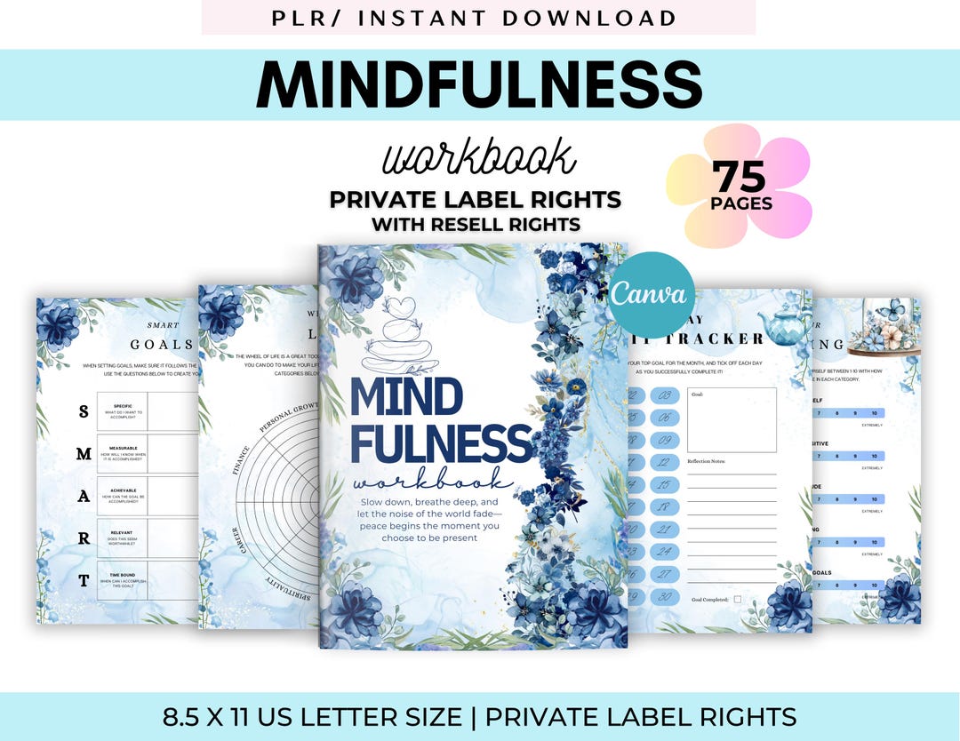 PLR Mental Burnout Workbook: Self-care Journal Canva Template ...