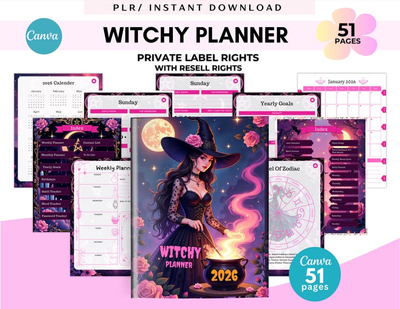2026 Witch Planner, 51-page Hyperlinked Digital Grimoire, Moon Calendar ...