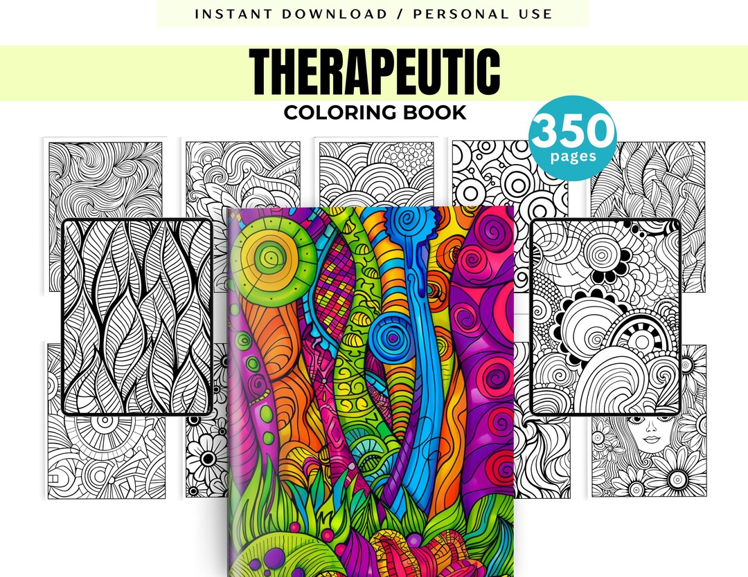 Therapeutic Pattern Coloring Book Bundle, Printable, Comforting Pattern ...