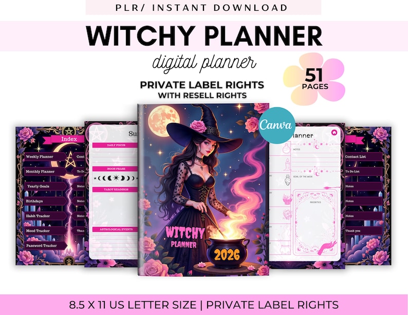 2026 Witch Planner, 51-page Hyperlinked Digital Grimoire, Moon Calendar ...