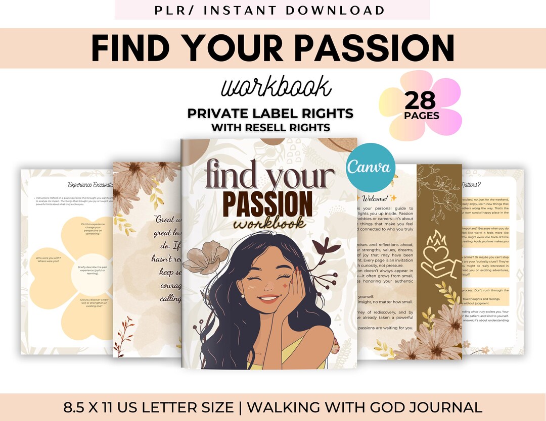 PLR Find Your Passion Workbook Commercial Use, Printable & Editable ...