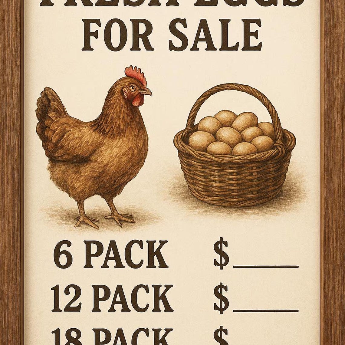 Rustic Farm Fresh Egg Price Sheet - Printable Sign (PDF + PNG) - Etsy