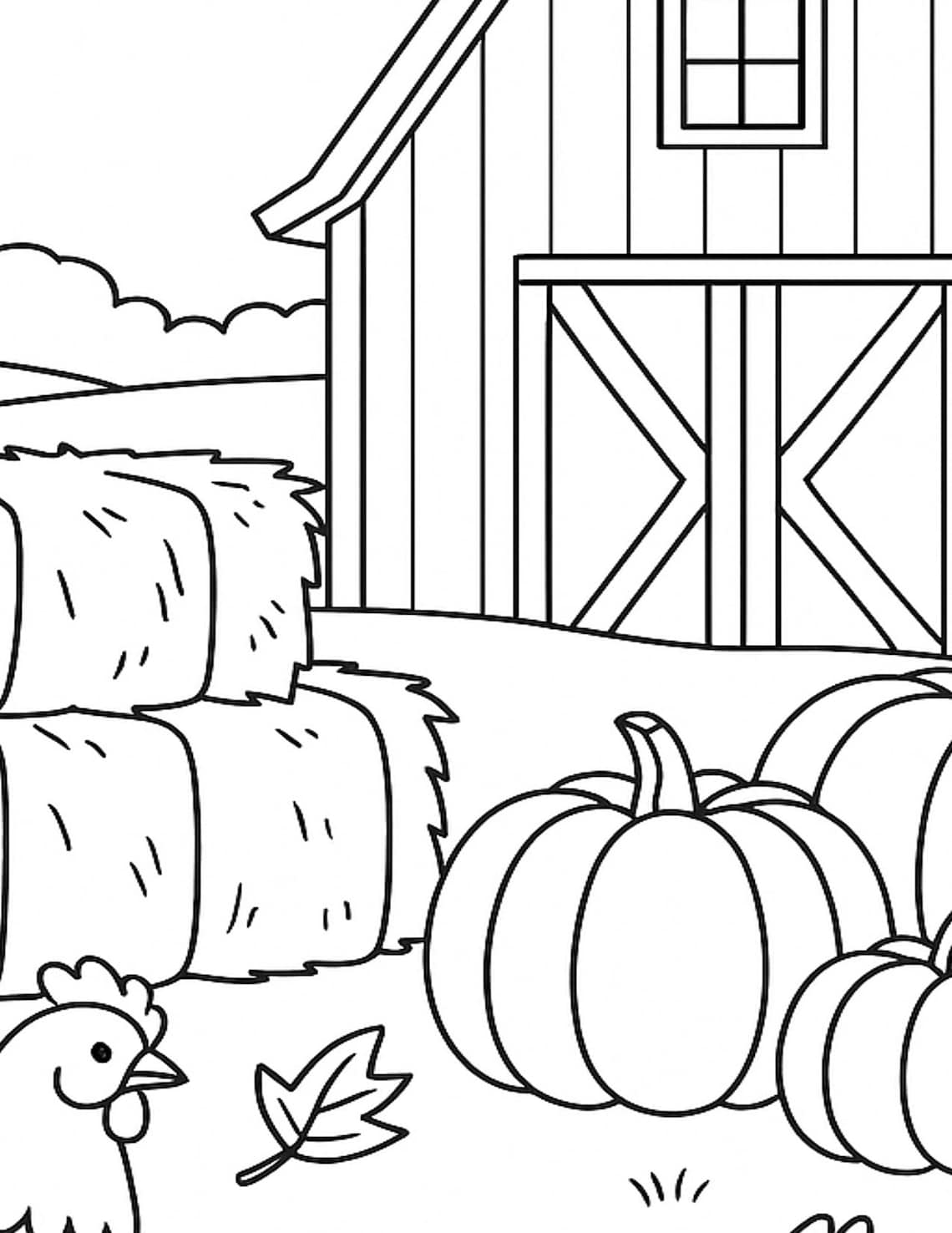 Fall Farmhouse Chicken Coloring Page: Rustic Autumn Printable (PDF ...