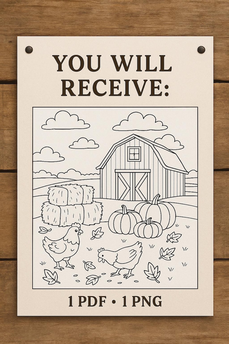 Fall Farmhouse Chicken Coloring Page: Rustic Autumn Printable (PDF ...