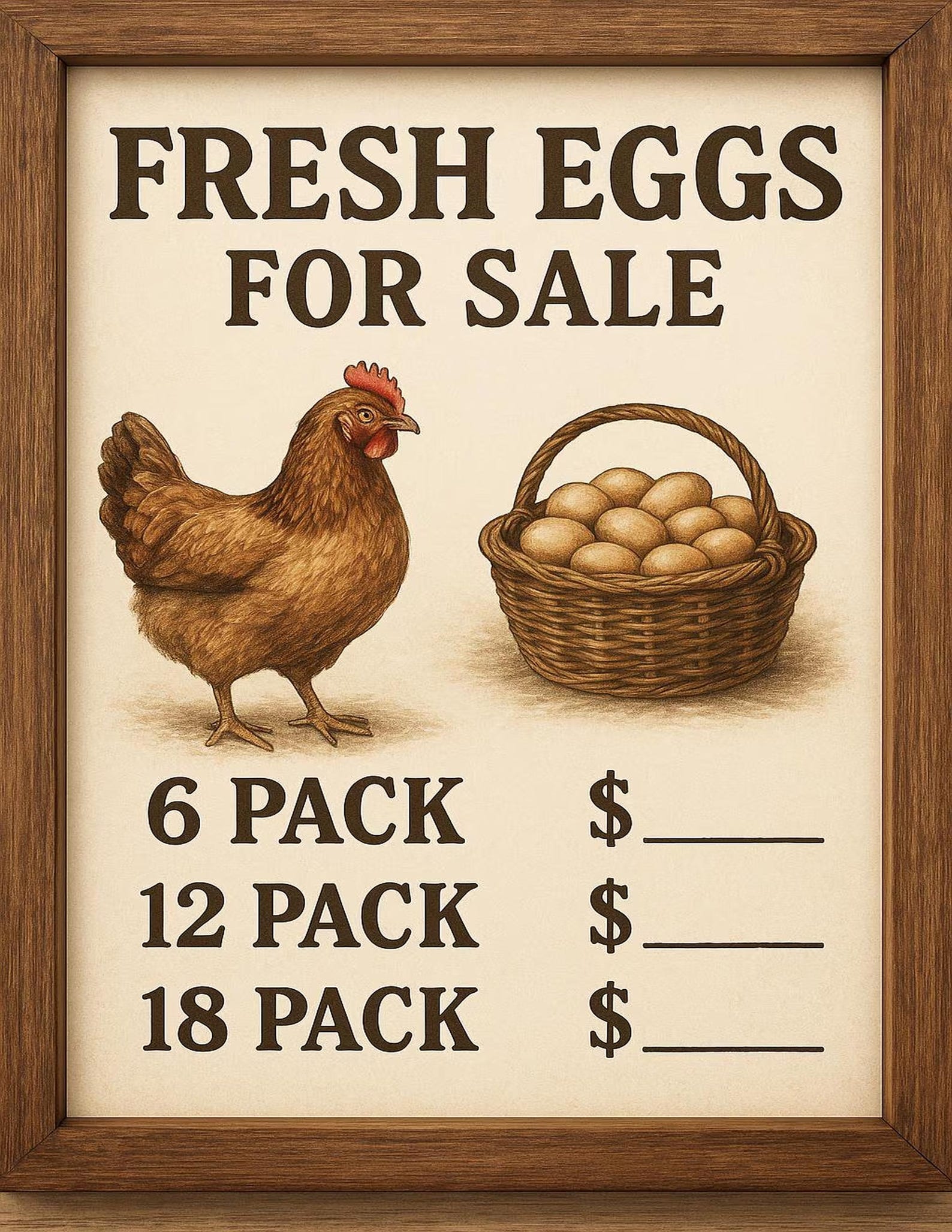 Rustic Farm Fresh Egg Price Sheet - Printable Sign (PDF + PNG) - Etsy