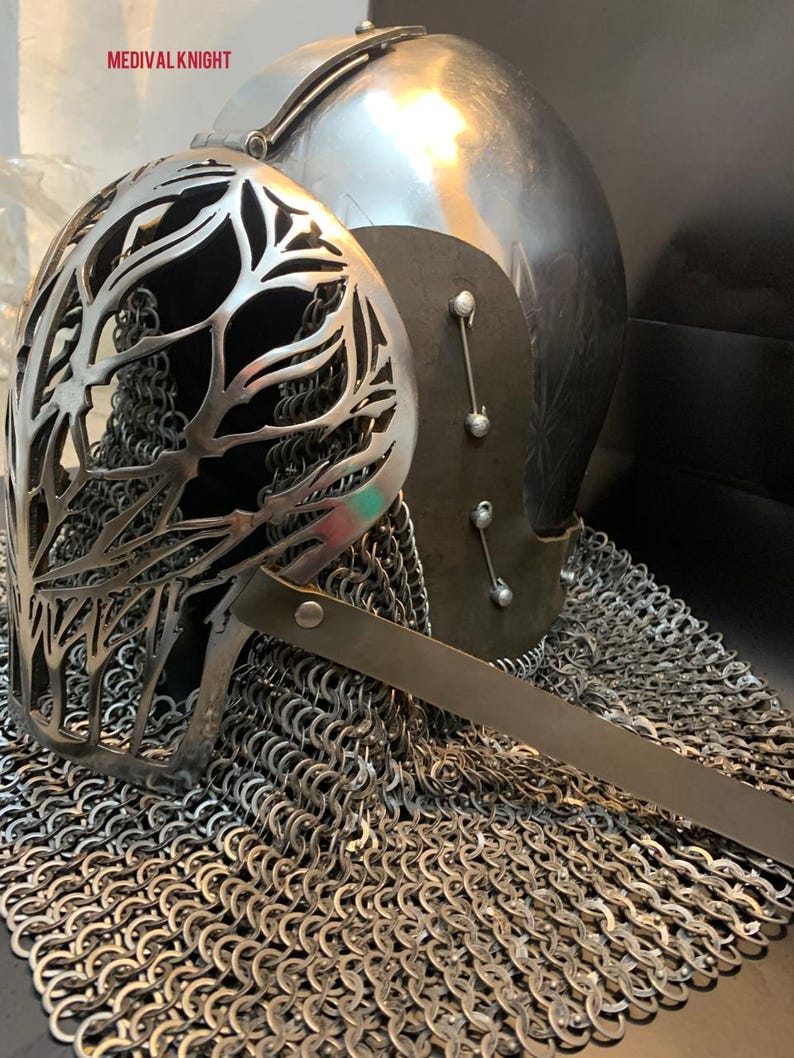 Medieval Knight Helmet With Chainmail Elven Gothic Faceplate ...